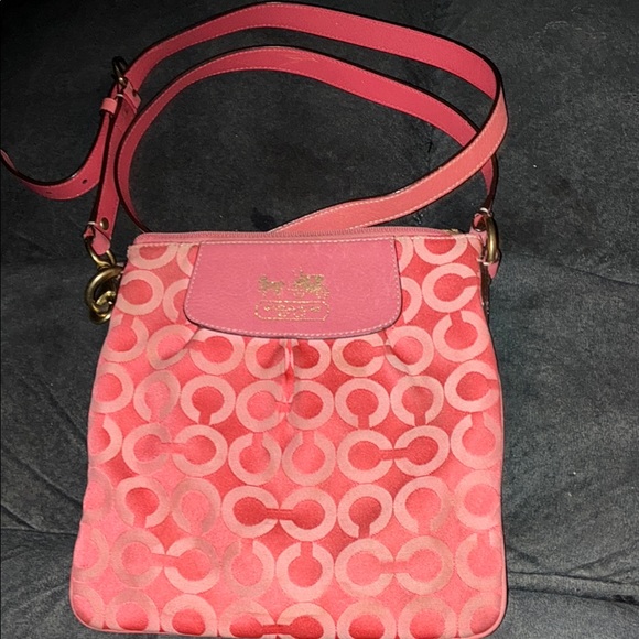 Coach | Bags | Coach Pink Crossbody Bag With Monogram Design Euc | Poshmark